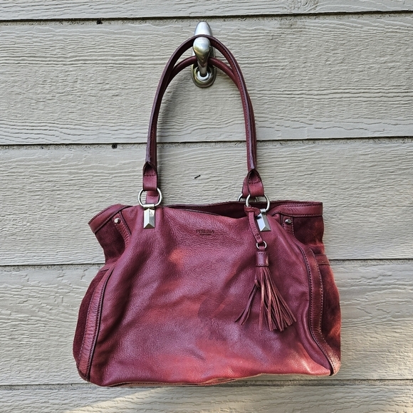 Perlina | Bags | Perlina Dark Red Leather Shoulder Bag With Suede Side ...